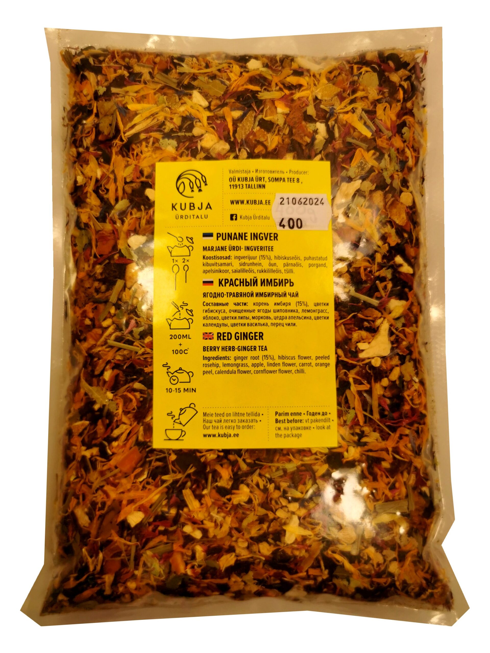 Joogitee suurpakk - Punane Ingver 400 grammi - Kubja