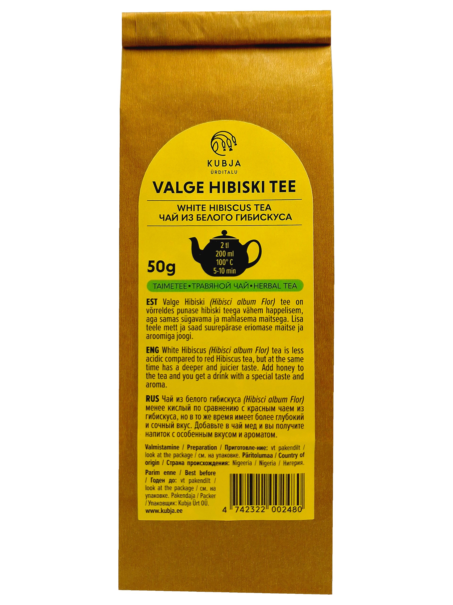 Kubja – Valge hibiski Tee – 50 grammi - Hibisci album Flor - Kubja